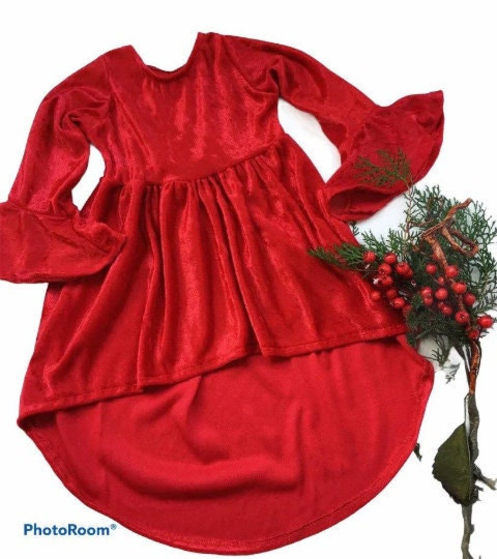 VELVET DRESS W/low Back and Bell Sleeve for Children Evening | Etsy