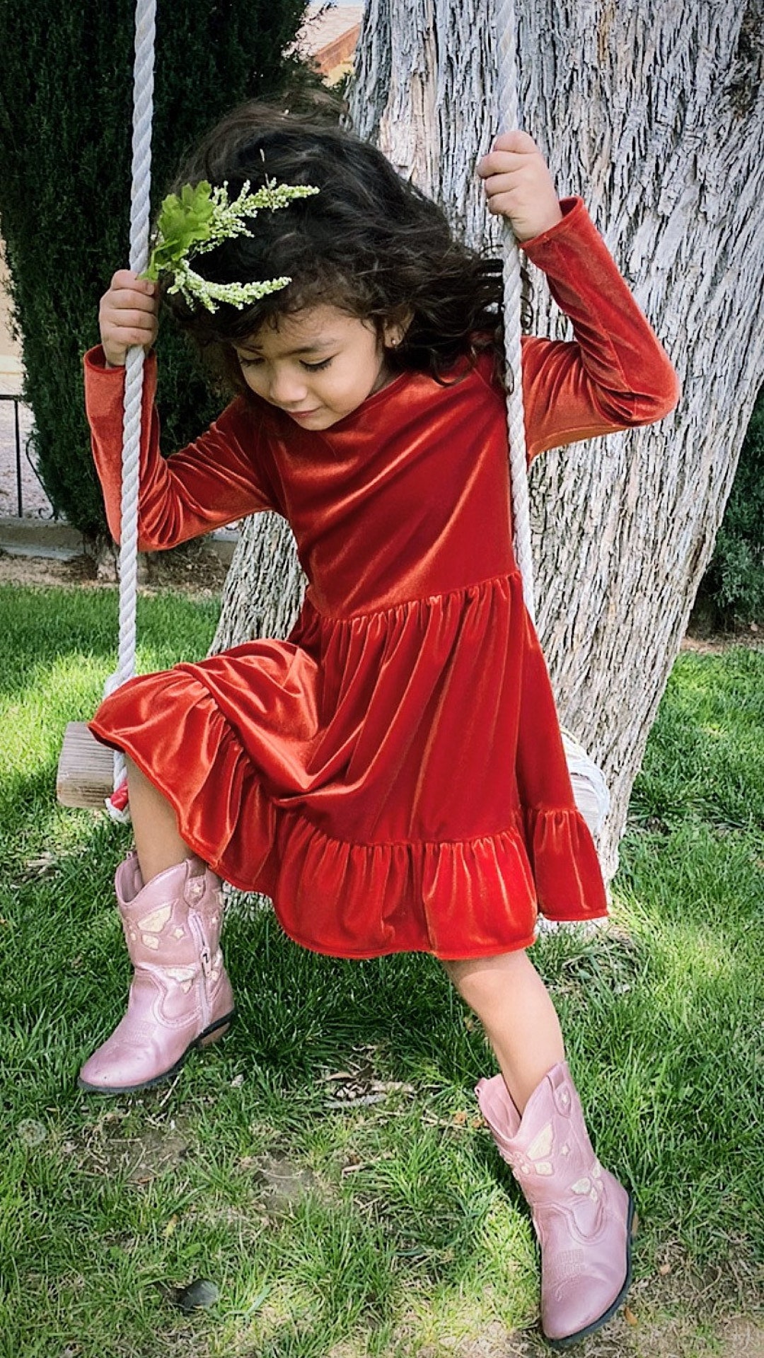 Velvet Dress, Green Girl Velvet Dress, Children Evening Gown, Flower ...