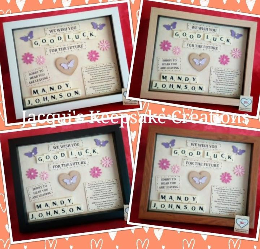 PERSONALISED LEAVING GIFT Box Frame Picture Keepsake Good Luck Work ...