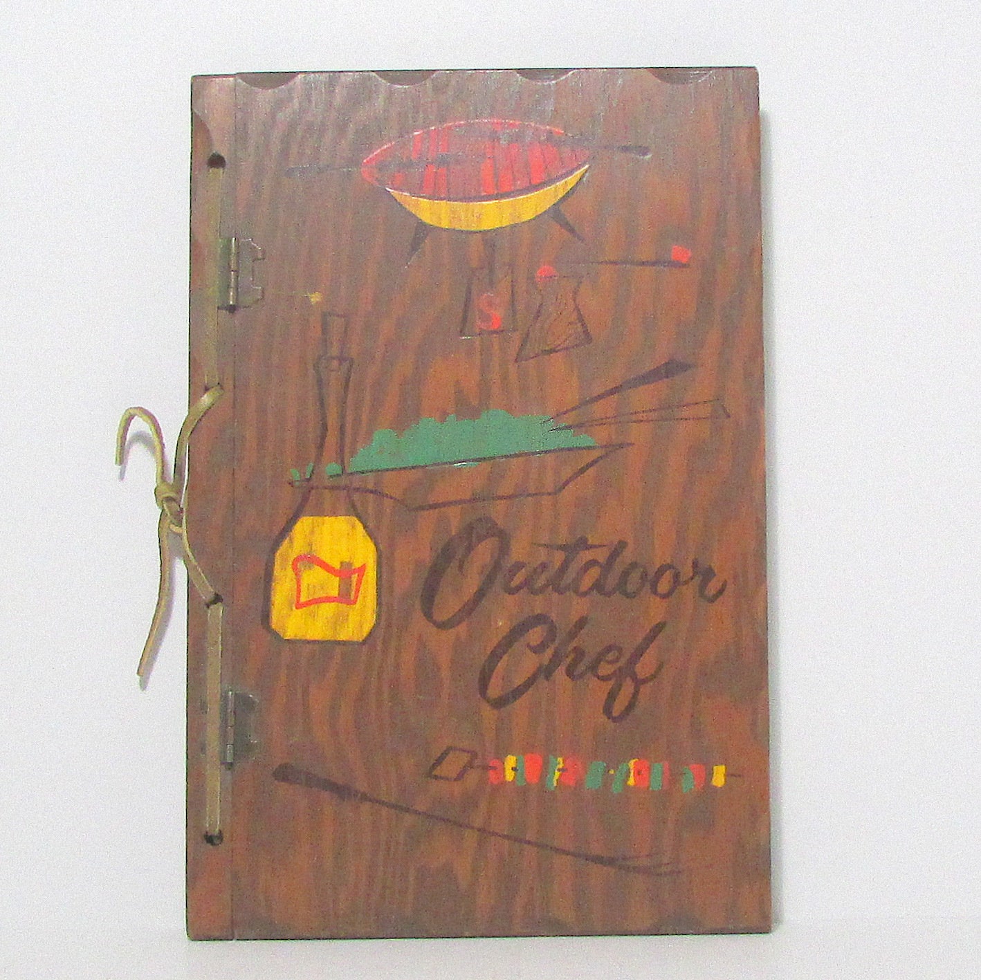 Solid Wood Covers BBQ Cookbook, Brass Hinges, Leather String Binding ...