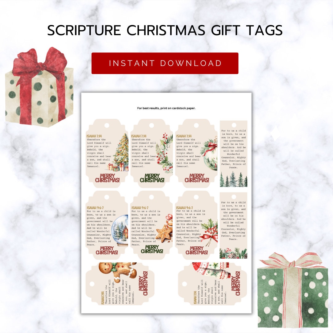 Scripture Christmas Gift Tags | Bible Verse Gift Tags | Christmas Tags ...