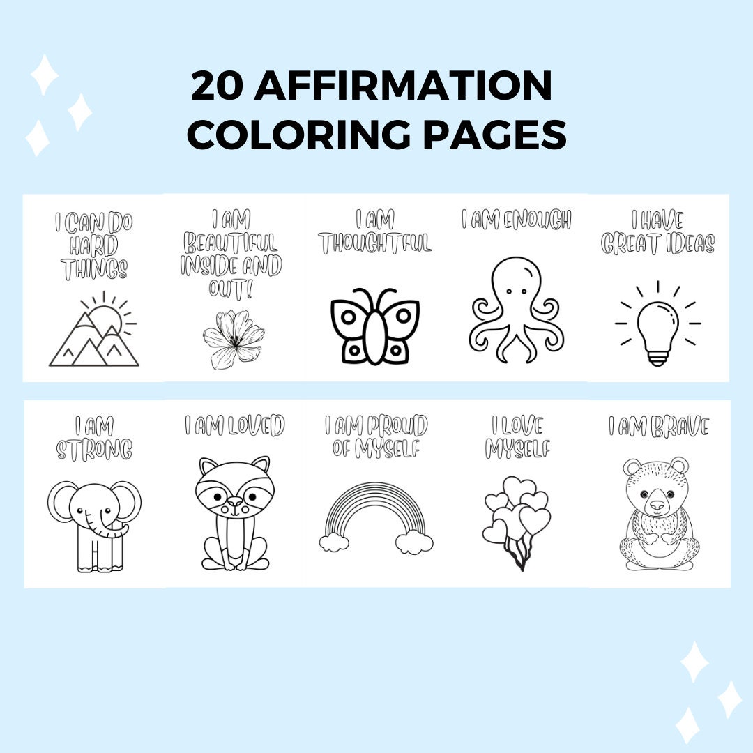 20 Affirmation Coloring Pages Printable Words of - Etsy