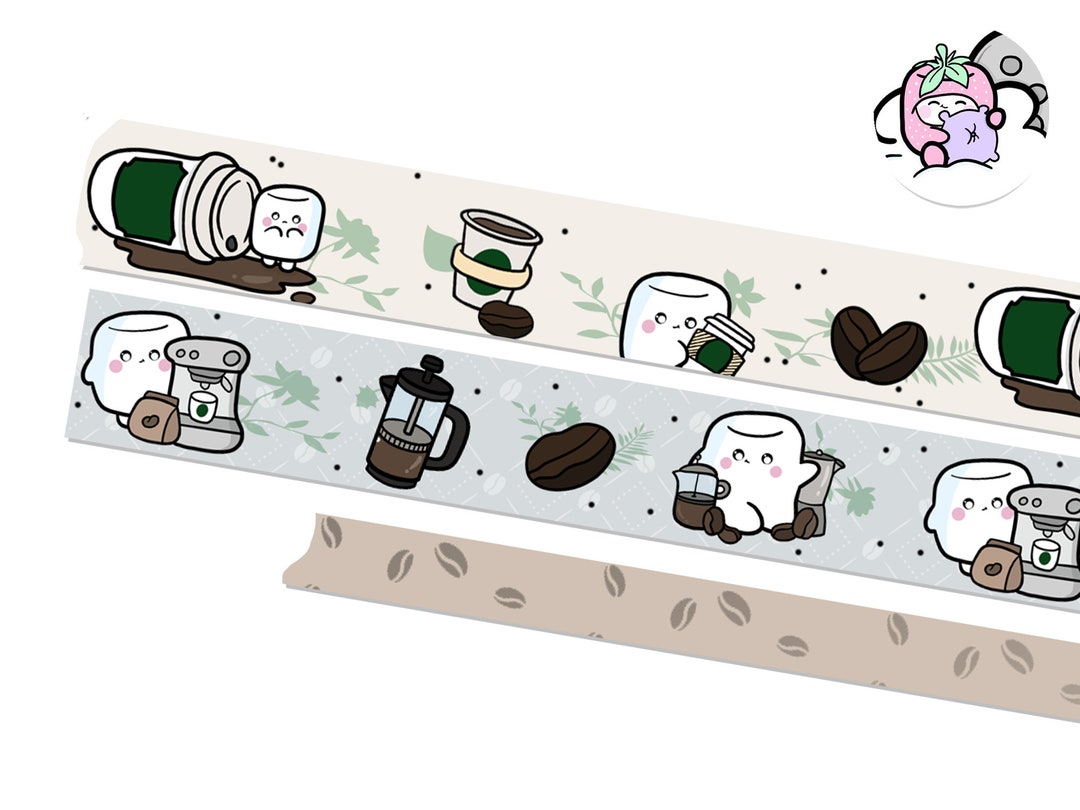 Coffee Digital Stickers, Coffee Washi Strips, Printable Washi Tape, Pre ...