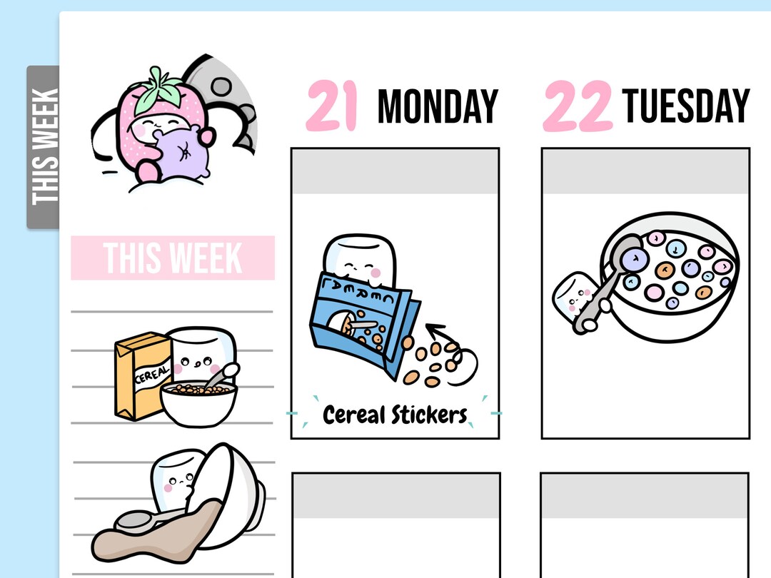 Cereal Stickers Digital, Cute Stickers, Breakfast Stickers, Digital ...