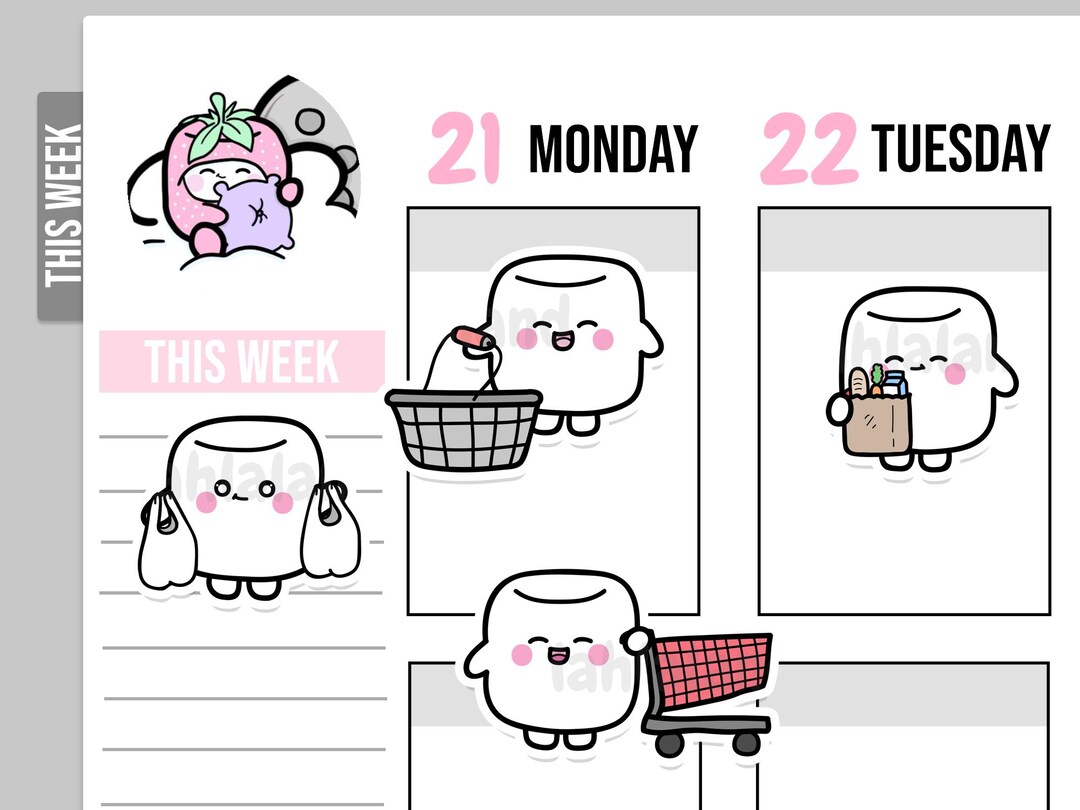 Groceries Digital Stickers, Shopping Stickers, Grocery Printable ...