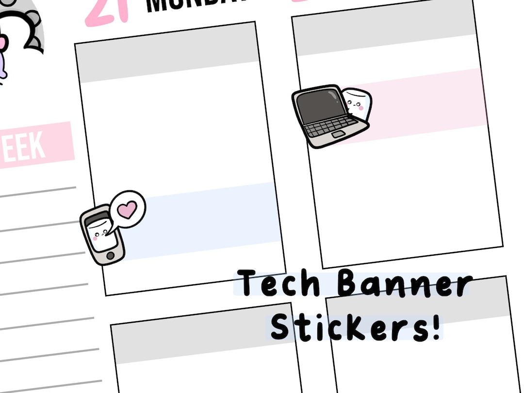 Tech Digital Stickers, Tech Banner Stickers, Printable Stickers, Pre ...