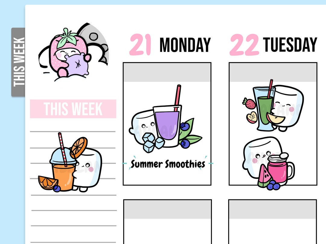 Smoothie Stickers Digital, Cute Stickers, Summer Stickers, Digital ...