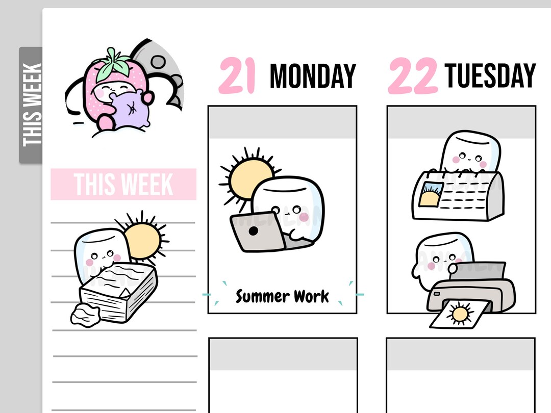 Summer Work Stickers Digital, Cute Stickers, Work Stickers, Digital ...
