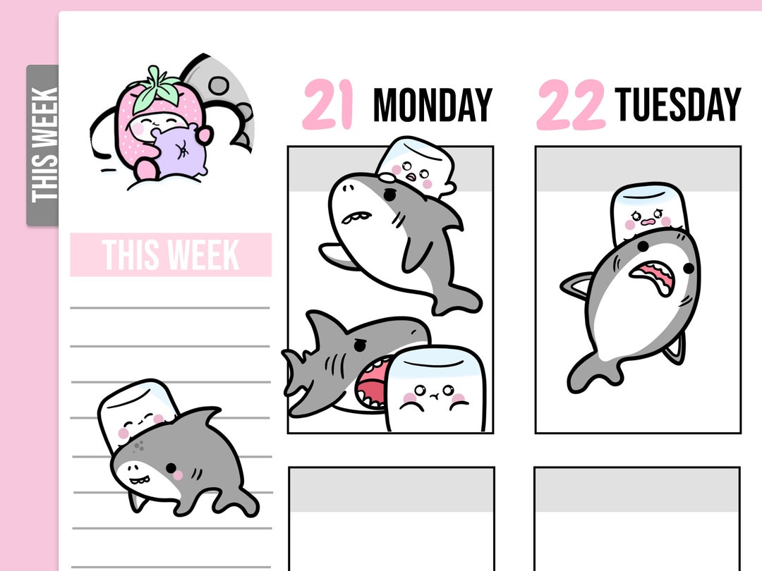 Shark Week Digital Stickers, Goodnotes Stickers, Period Stickers, Shark ...