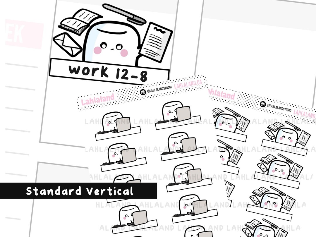 Standard Vertical Mallow Work Stickers, Digital Planner Stickers ...