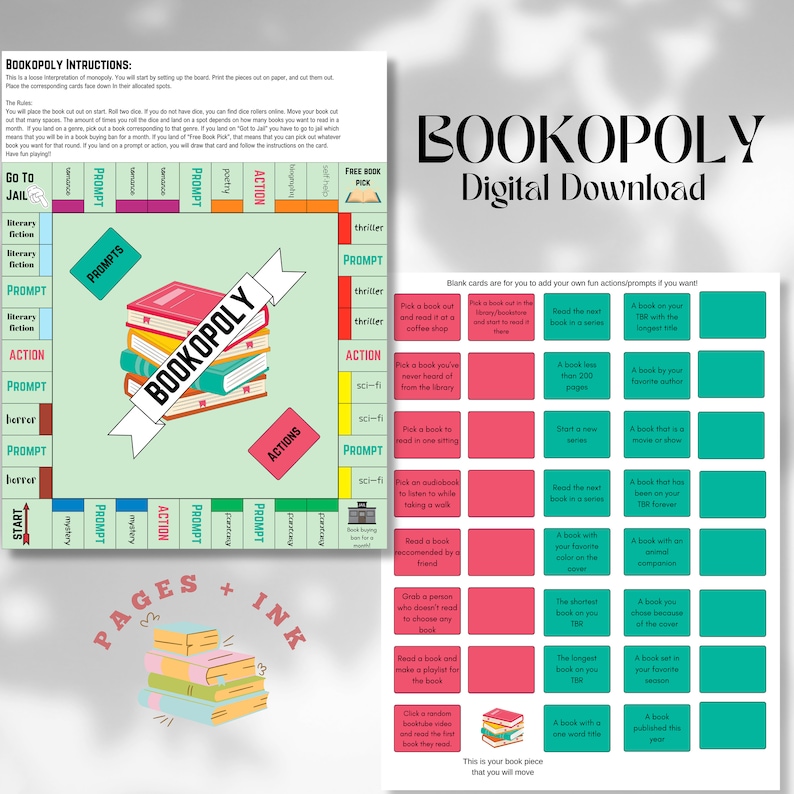Bookopoly Book Lover Book Accessories Books Read Digital Download - Etsy