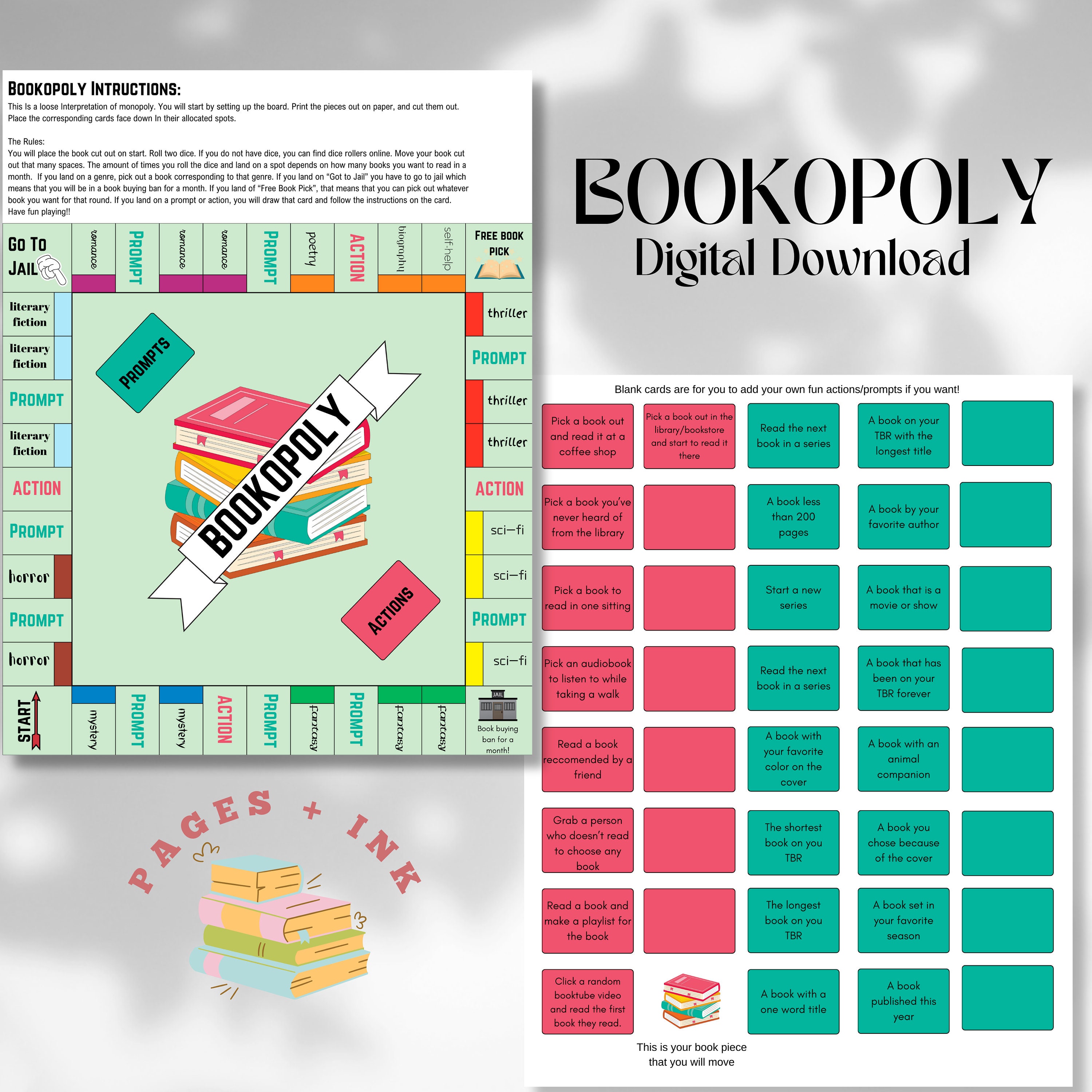 Bookopoly Book Lover Book Accessories Books Read Digital Download - Etsy