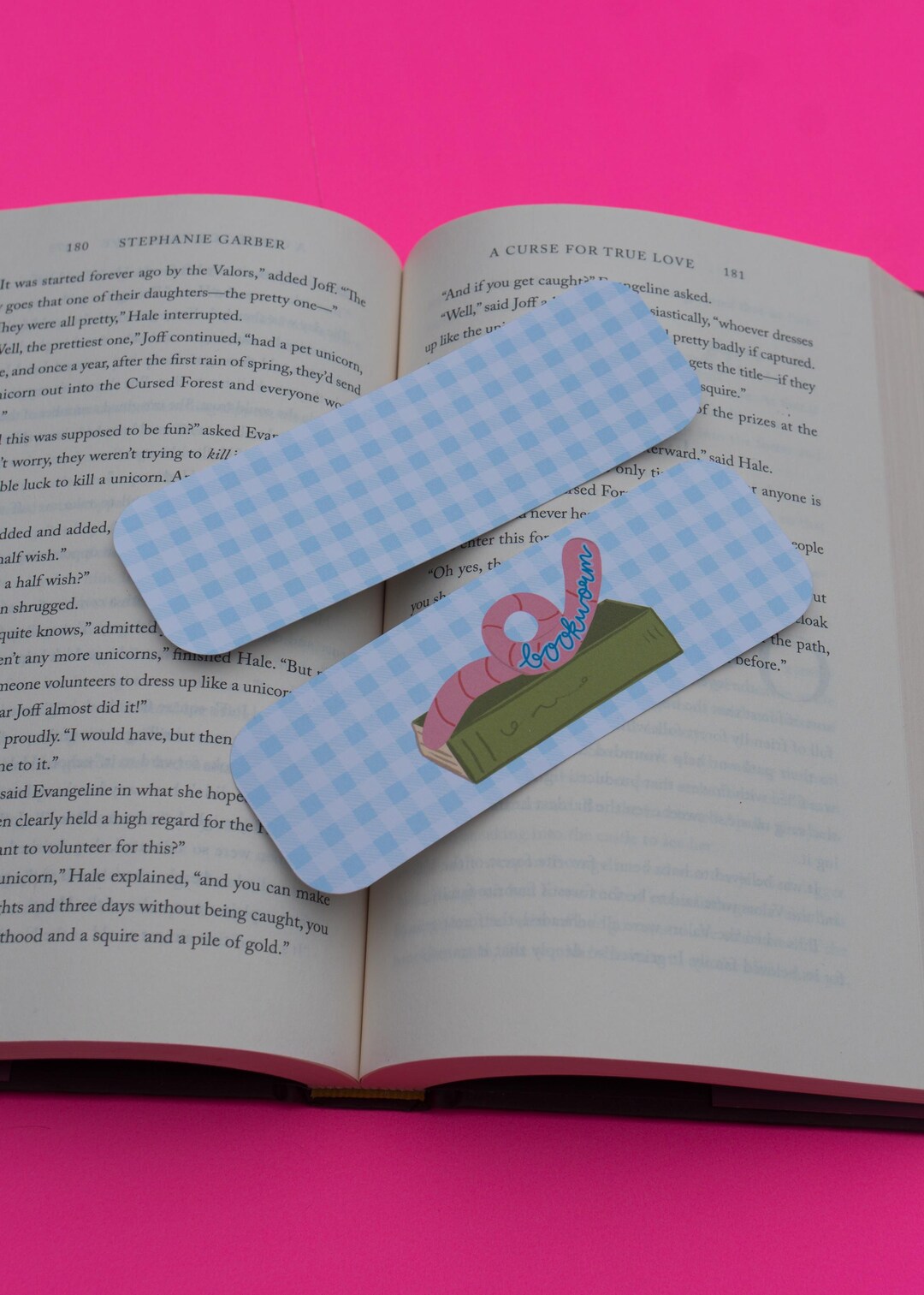 Bookworm Bookmark – Blue Plaid Book Lover Gift, Double Sided 2x6 ...