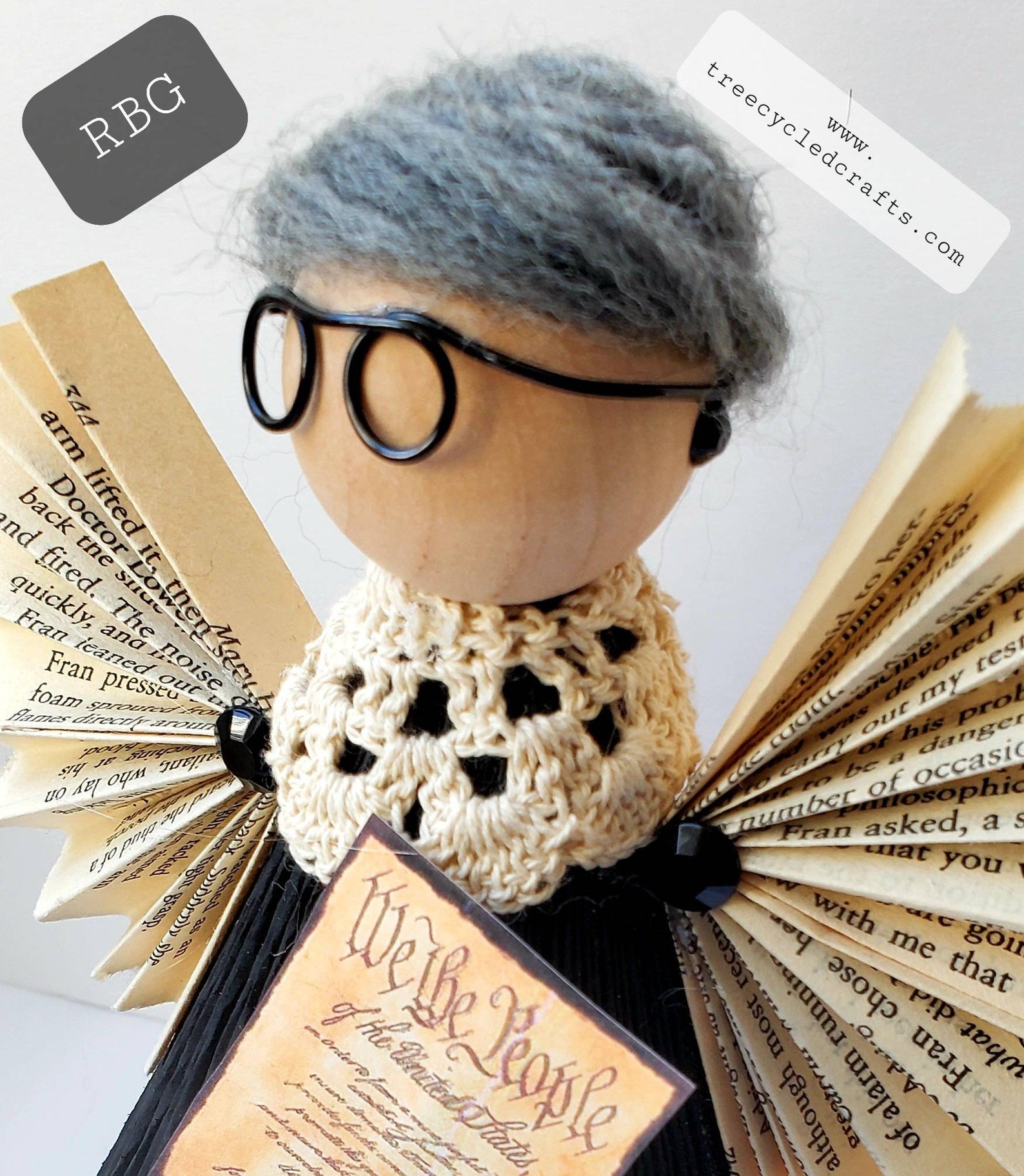 RBG Angel Tree Topper, RBG Doll, Memorial, Supreme Court, Book Angel ...