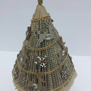 Repurposed Book Christmas Tree Deer and Snowflakes Silver | Etsy