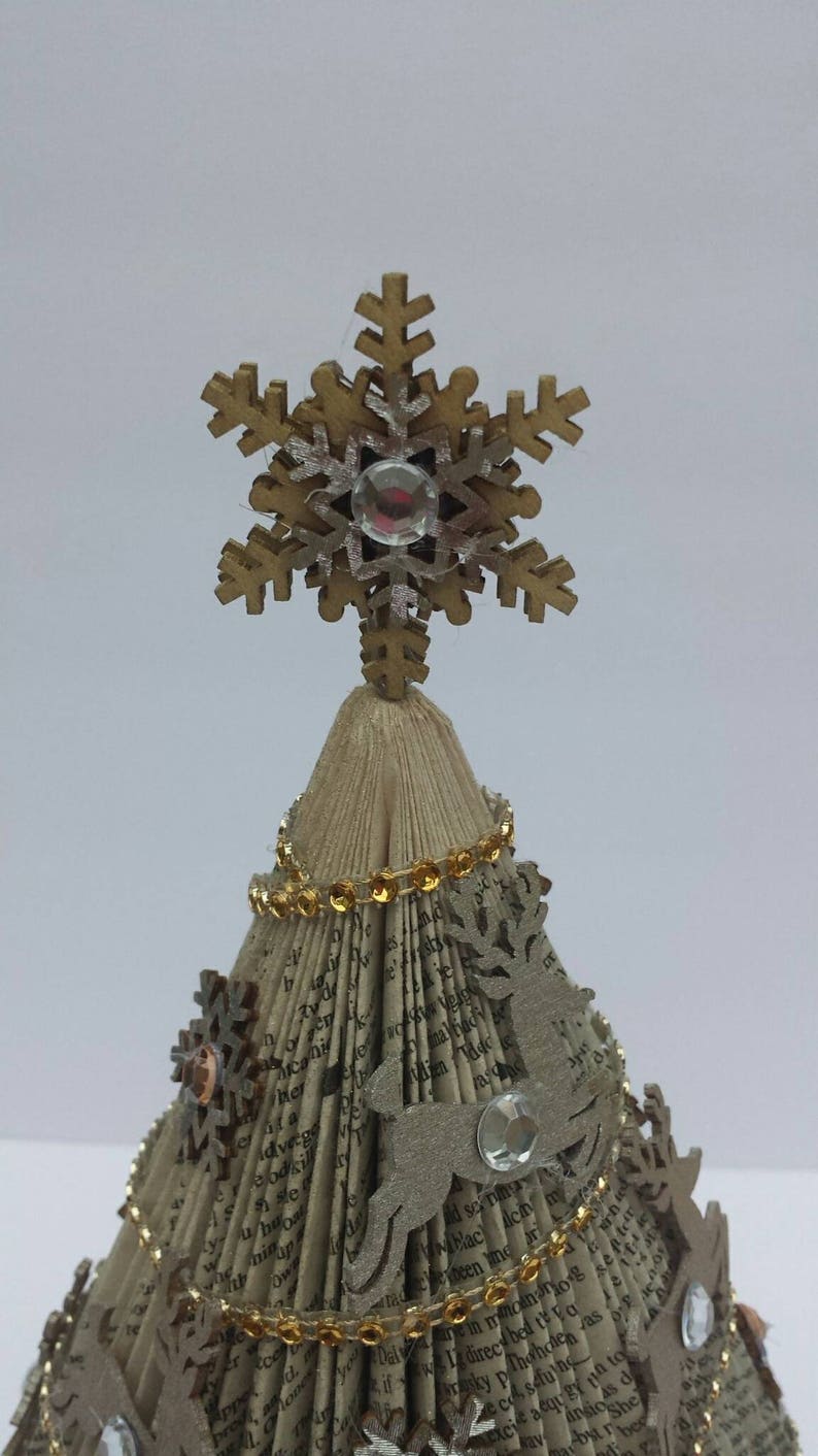 Repurposed Book Christmas Tree Deer and Snowflakes Silver | Etsy