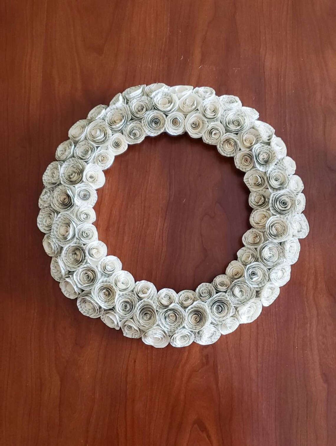 16.5 Inch Repurposed Book Page Flower Wreath, Book Art, Paper Roses ...