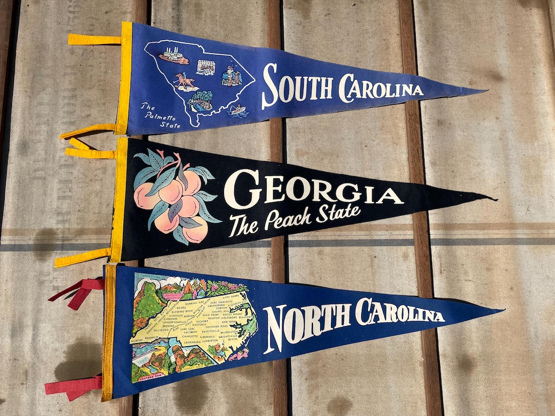 3 Souvenir Pennants: North Carolina, South Carolina, Georgia, Choice - Etsy