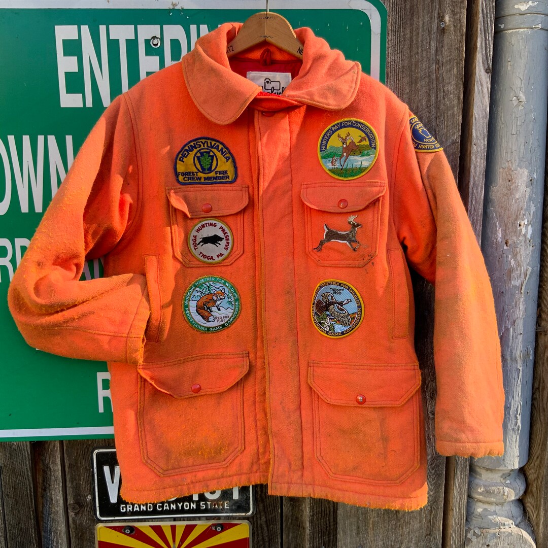 Vintage Blaze Orange Woolrich Jacket With Hunting Patches Distressed - Etsy