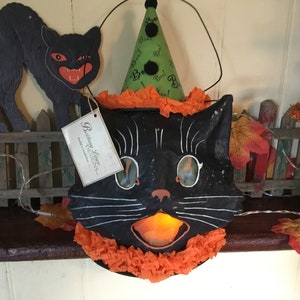 Vintage/antique Style LARGE Paper Mache Sassy Cat Bucket With BOO Hat ...