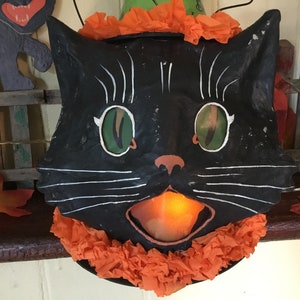 Vintage/antique Style LARGE Paper Mache Sassy Cat Bucket With BOO Hat ...