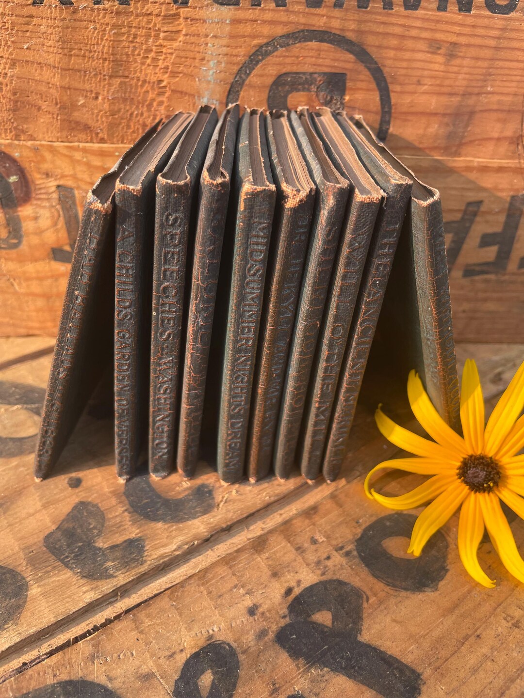 Lot of 10 Antique Little Leather Library Books, Shakespeare, Mid Summer ...
