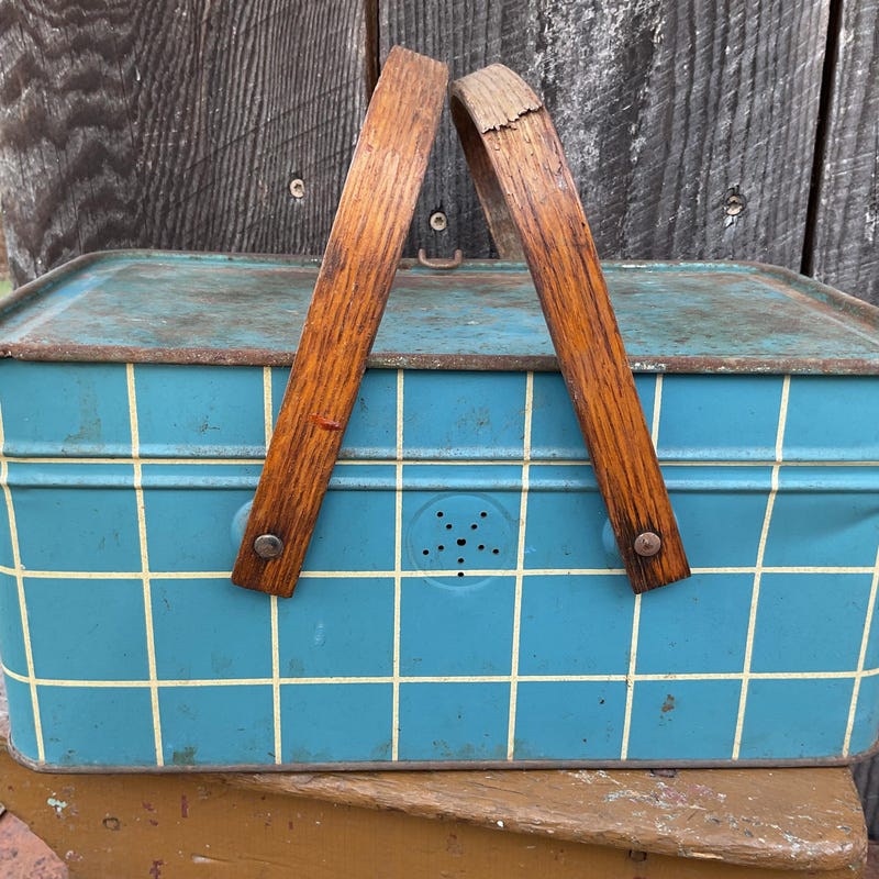 Vintage Plaid Tin Basket - Etsy