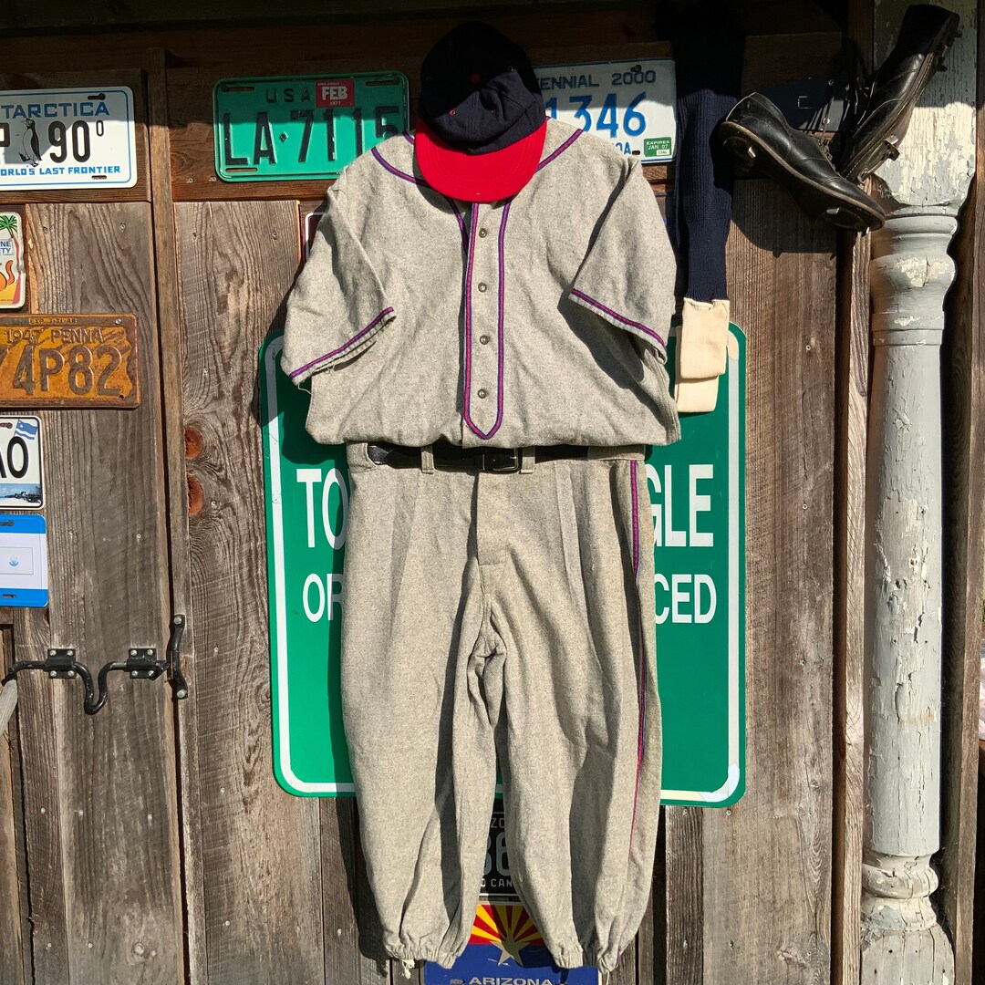 Vintage Baseball Wool Flannel Uniform, Wool Cap, Leather Cleats ...