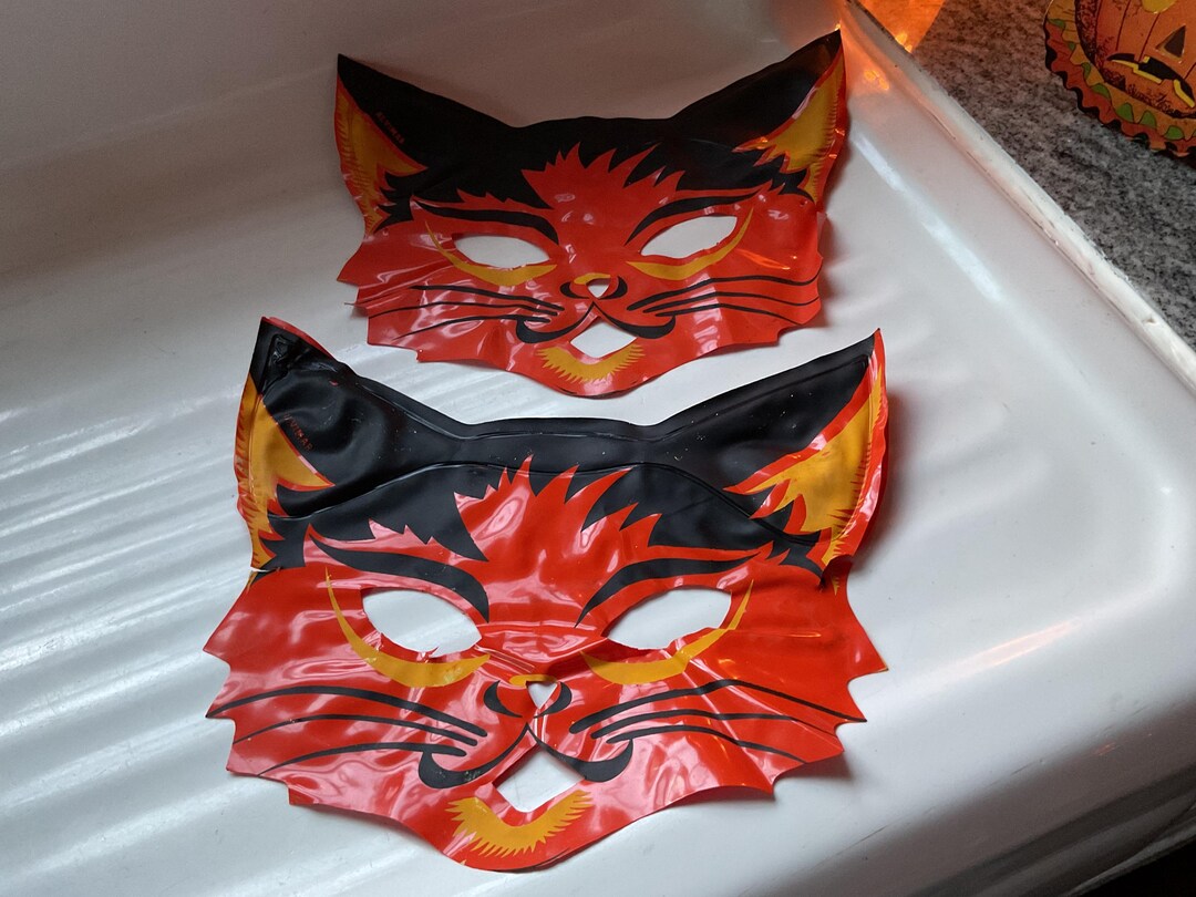 Vintage Vinyl Cat Masks (pair) - Midcentury Halloween Decor - Etsy