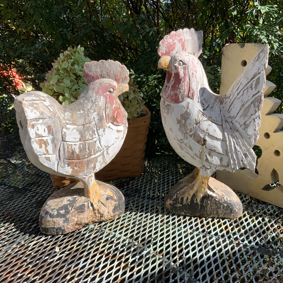 Vintage Hand Carved Wood Chickens, Primitive, Farm Style, Farm Decor - Etsy