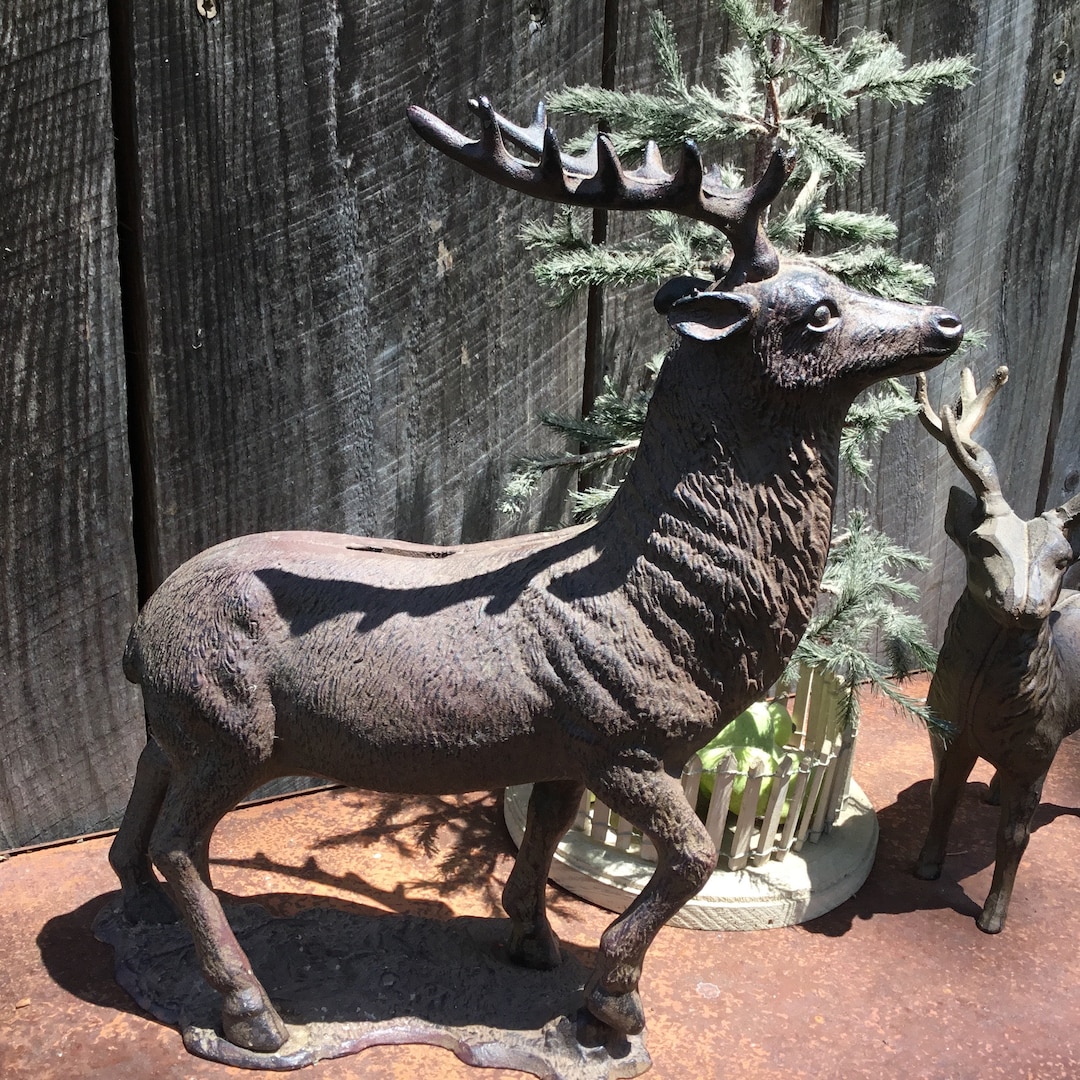 Very Large Vintage Cast Iron Bank, Large Deer, Large Cast Iron Buck ...