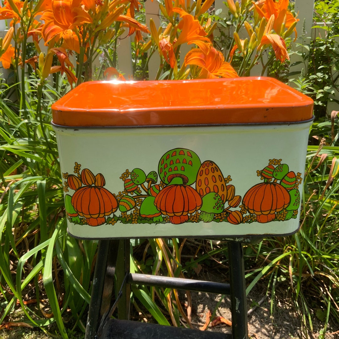 Vintage Ballonoff Mushroom Bread Box Tin With Lid Kitchen Metal Cottage ...