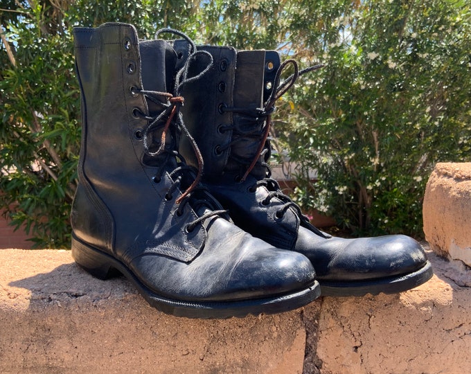 Vintage 1981 Military USA Black Leather Lace up Engineer Boss Army ...