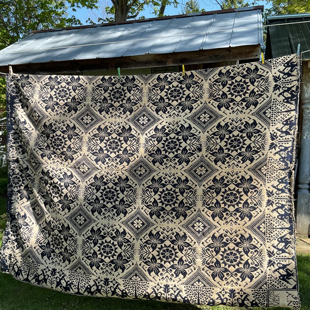 Antique, 2 Panel Woven Coverlet, 70x80”signed and Dated. Professionally ...