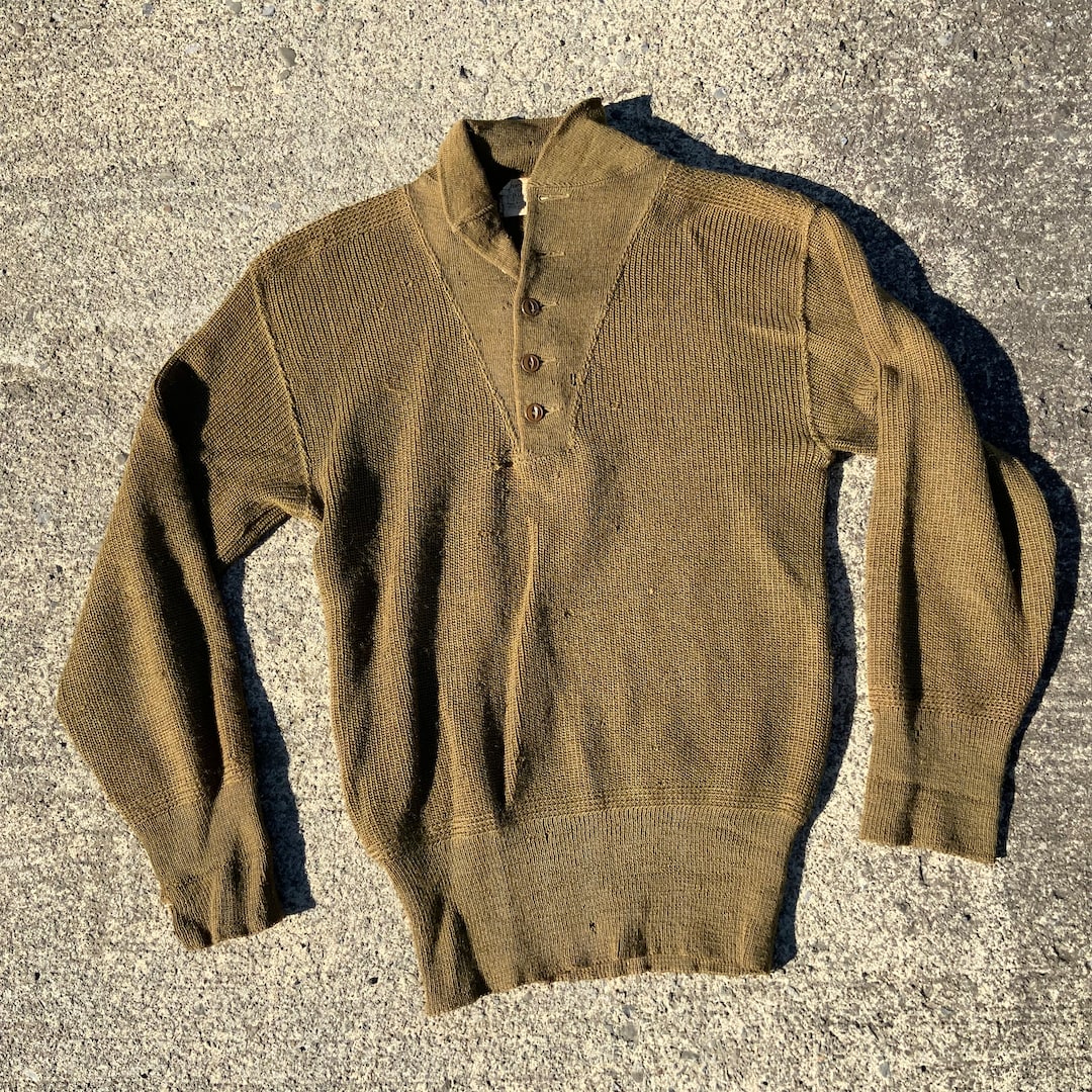 Vintage 5 Button Small Sweater, Vintage Army Henley, Army Knit Sweater ...
