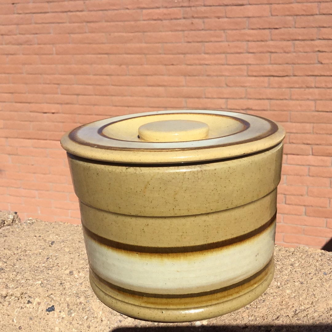 Early Yellow Ware Banded Butter Crock With Matching Lid-really NICE! - Etsy