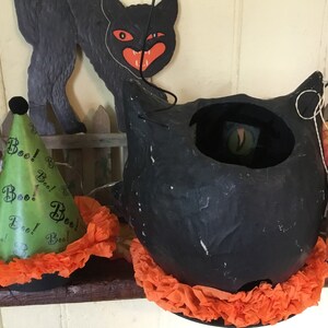 Vintage/antique Style LARGE Paper Mache Sassy Cat Bucket With BOO Hat ...