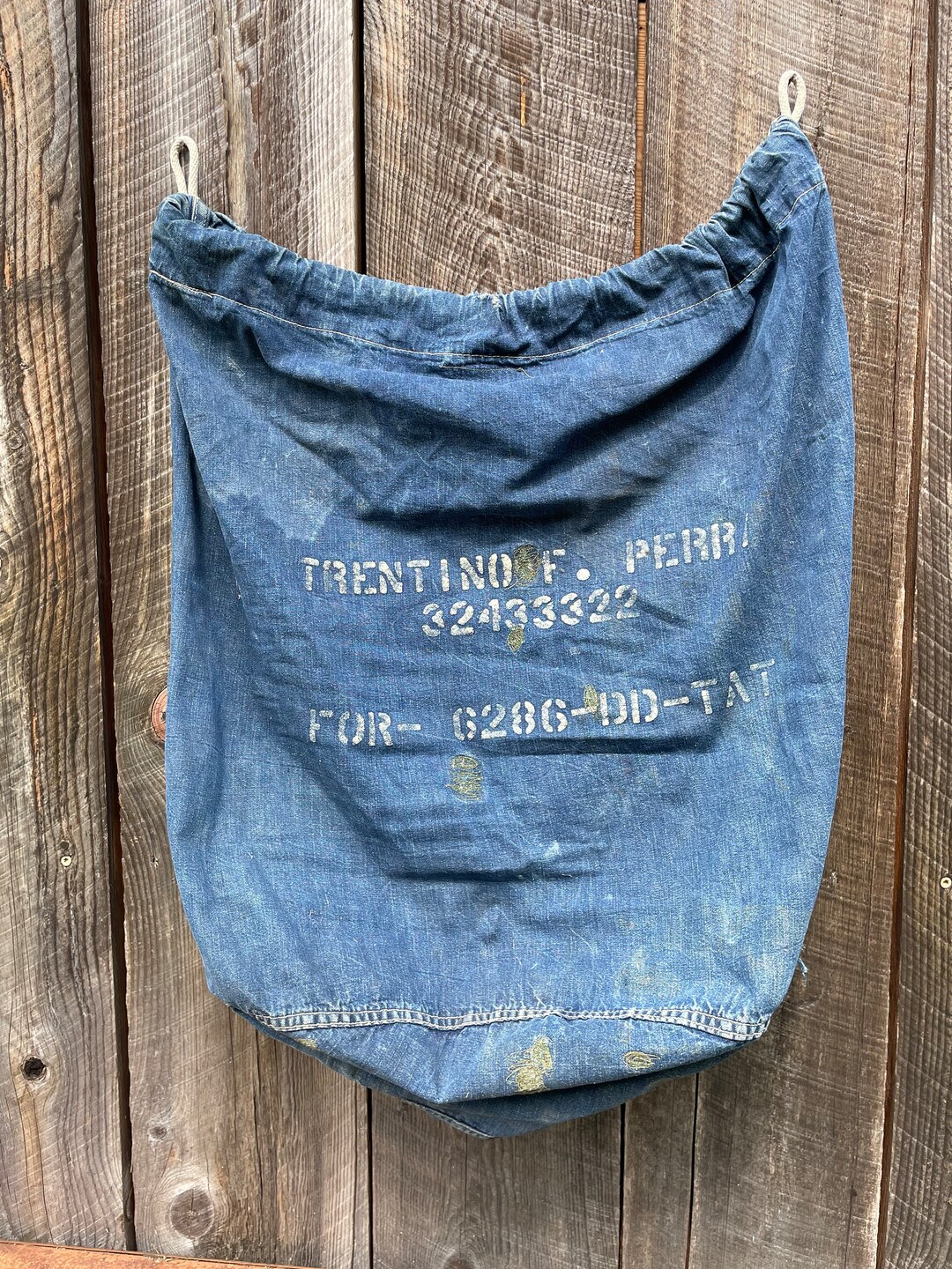 Vintage Indigo Blue Denim Laundry Bag WW2 1940’s-50’s Duffle Bag Named ...