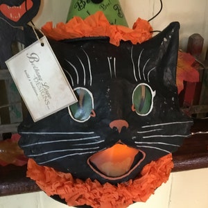 Vintage/antique Style LARGE Paper Mache Sassy Cat Bucket With BOO Hat ...