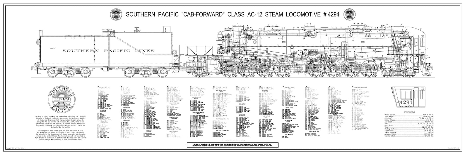 Southern Pacific "cab-forward #4294" 4-8-8-2 Steam Locomotive/tender ...