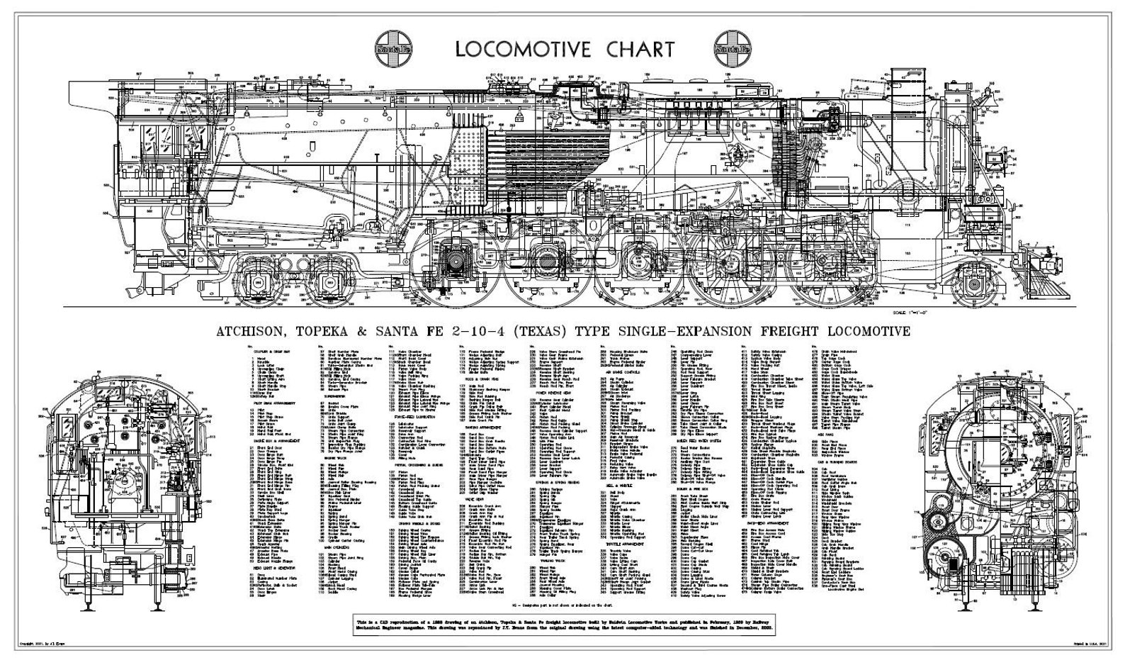 Atchison, Topeka & Santa Fe 2-10-4 "texas" Type Steam Locomotive Chart ...