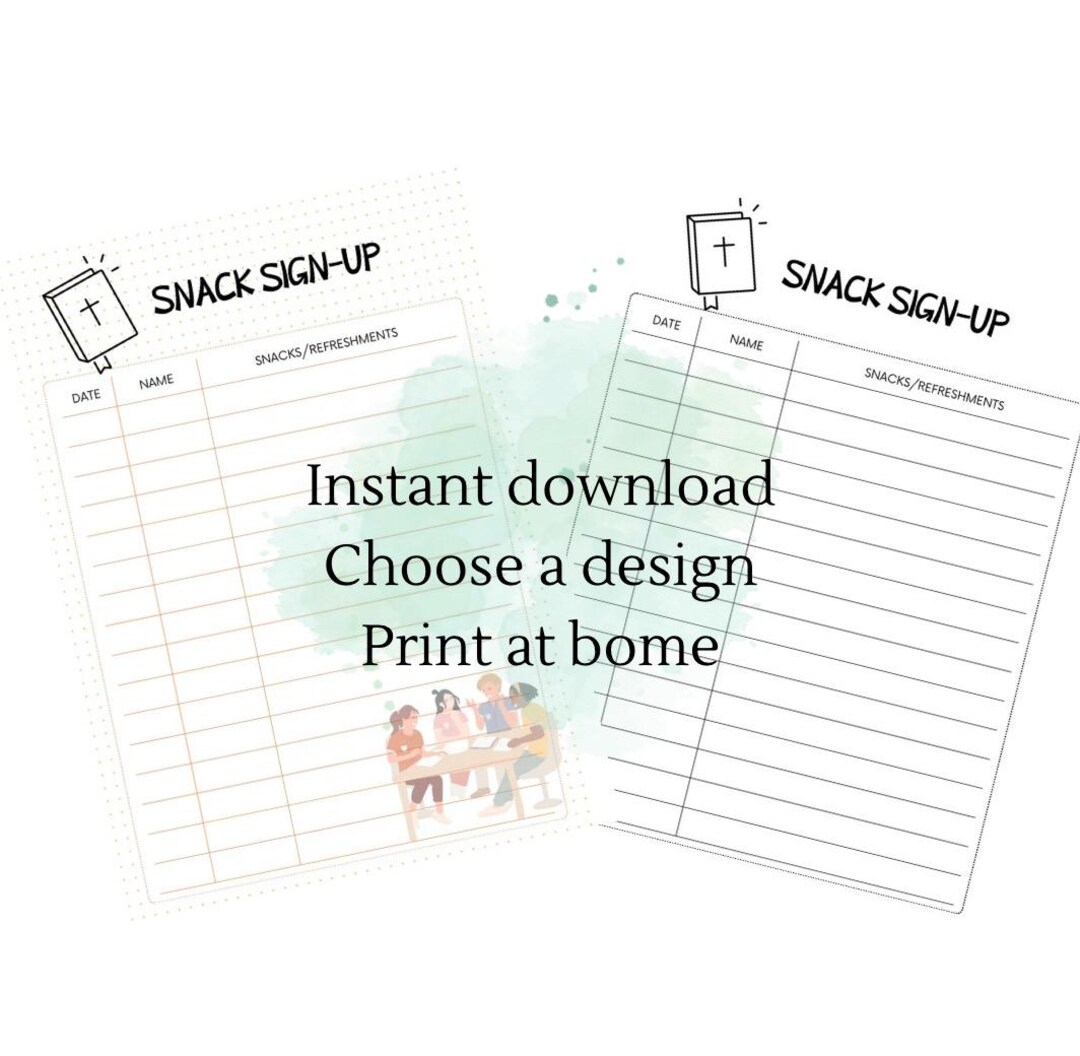 Printable Bible Study Small Life Group Snack Refreshment Schedule Sign ...