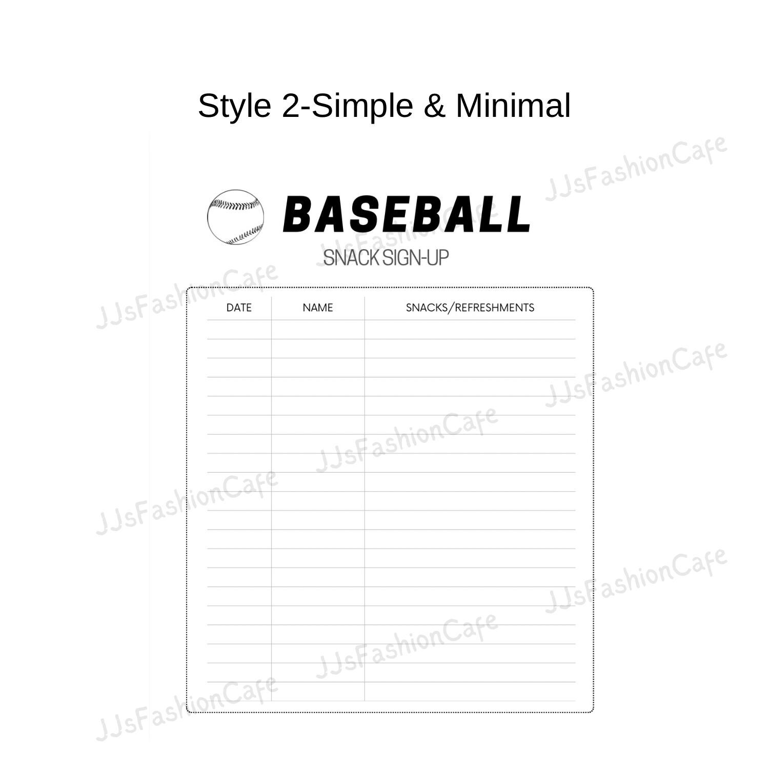 Baseball Snack Schedule Printable Concession Stand Sign up Sheet Game ...