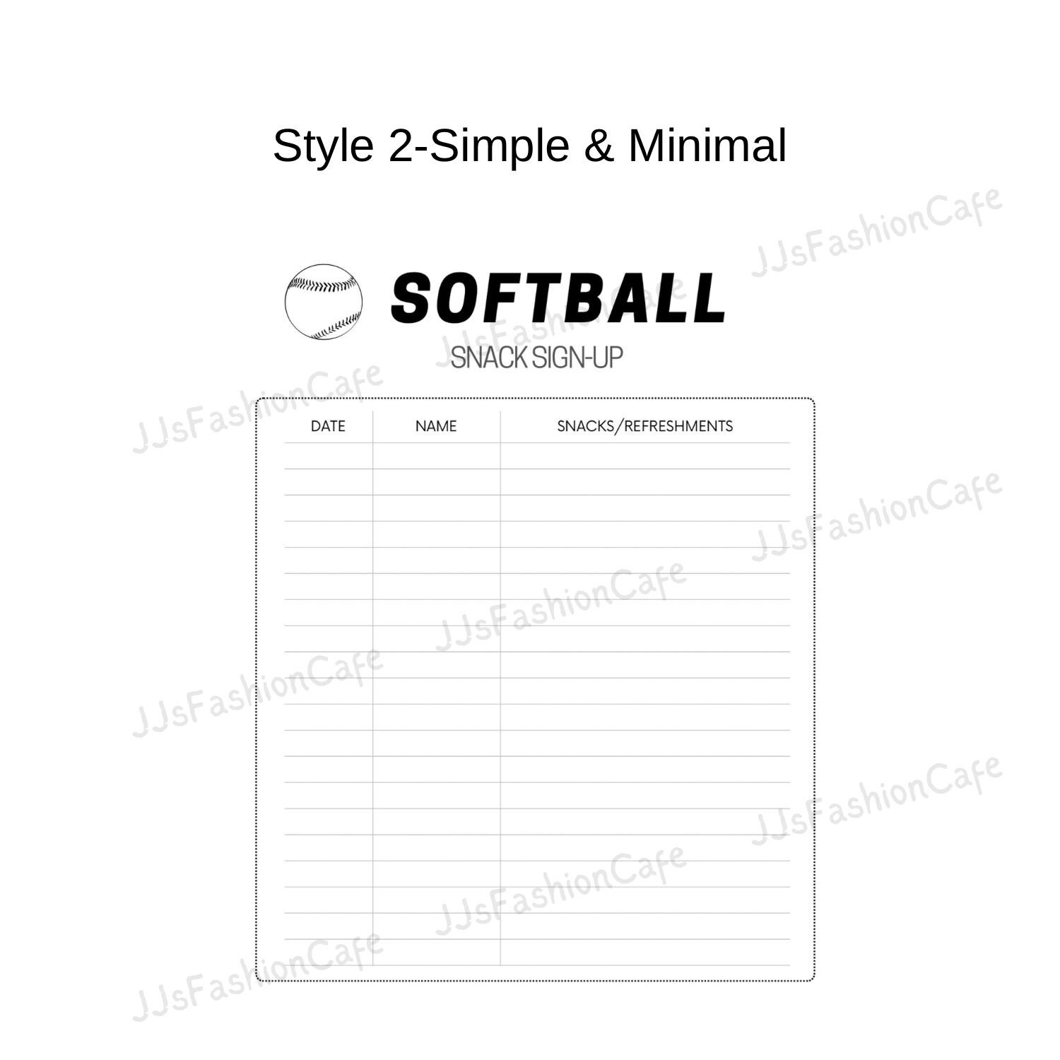 Softball Snack Schedule Printable Concession Stand Sign up Sheet Game ...