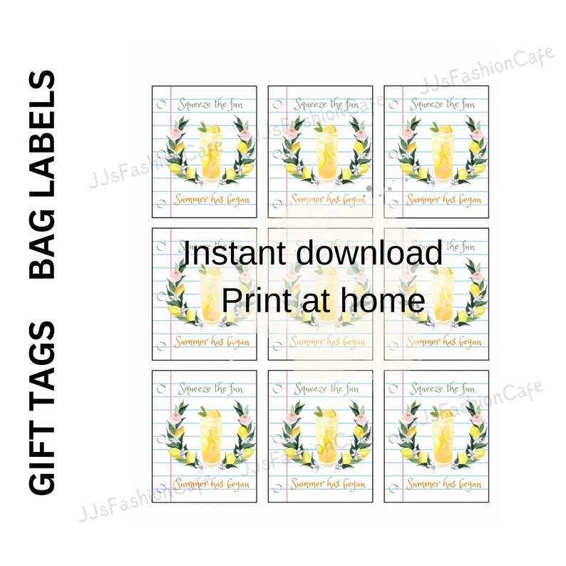 Printable Gift Favor Tag Lemon Watercolor Lemonade Summer Sendoff End ...