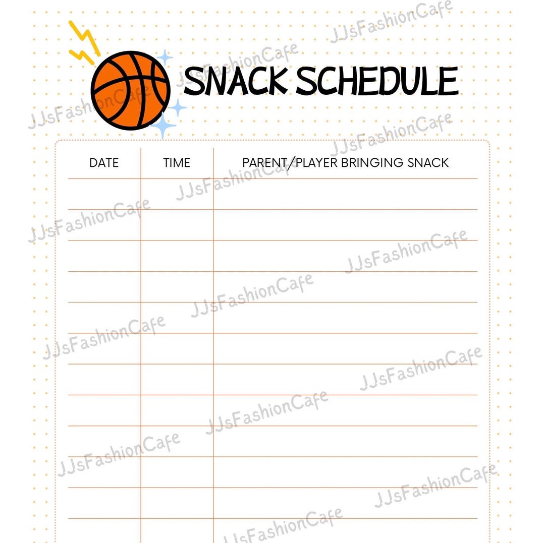 Printable Basketball Team Snack Refreshment Schedule Sign up Sheet ...