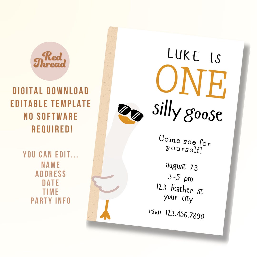 Silly Goose 1st Birthday Invitation: Editable Canva Template (digital ...