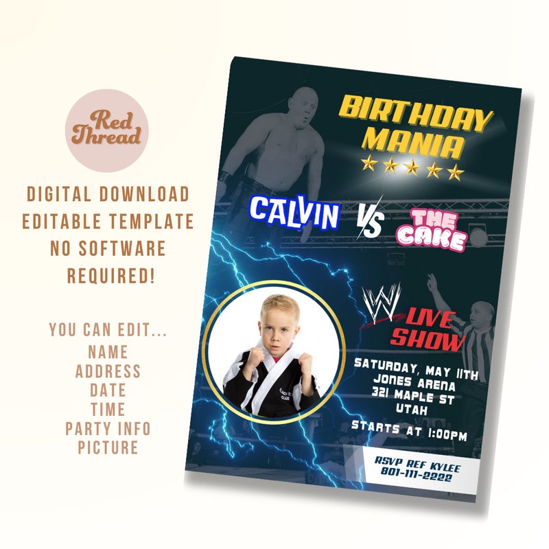 Wwe Birthday Invitations - Etsy