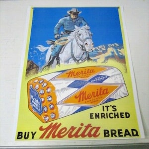 Merita Bread With the LONE RANGER Cardboard Paper Advertising Sign 10 ...
