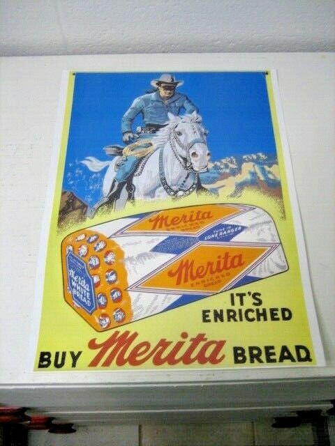 Merita Bread With the LONE RANGER Cardboard Paper Advertising Sign 10 ...